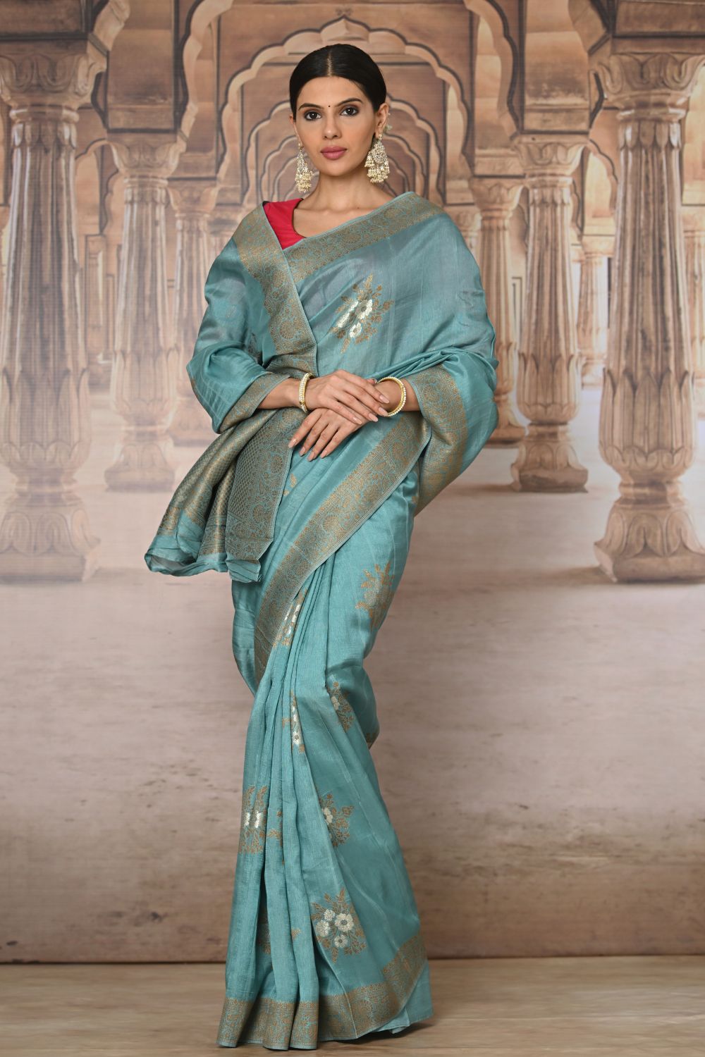 Buy English Blue Banarasi Raw Silk Saree | Banarasi - Raw Silk Saree ...