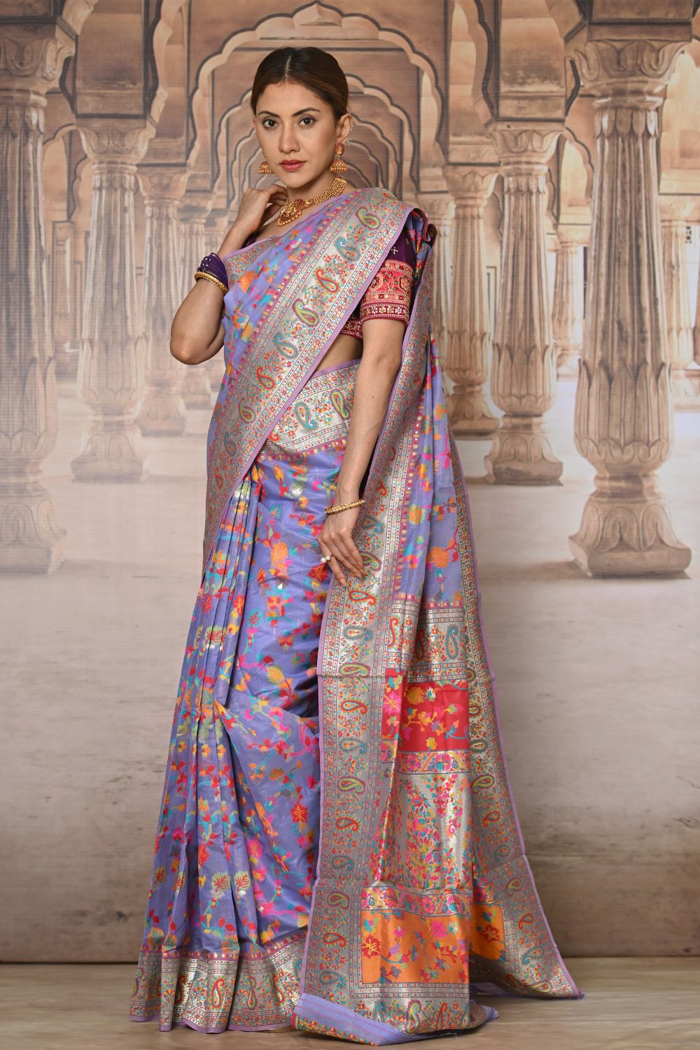 Buy Irish Purple Pashmina Saree | Pashmina Saree online - Nitaraa