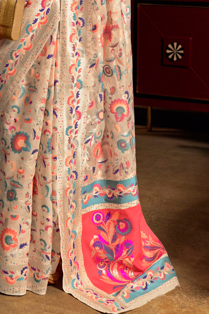 Seashell Off White Banarasi Saree – NITARAA