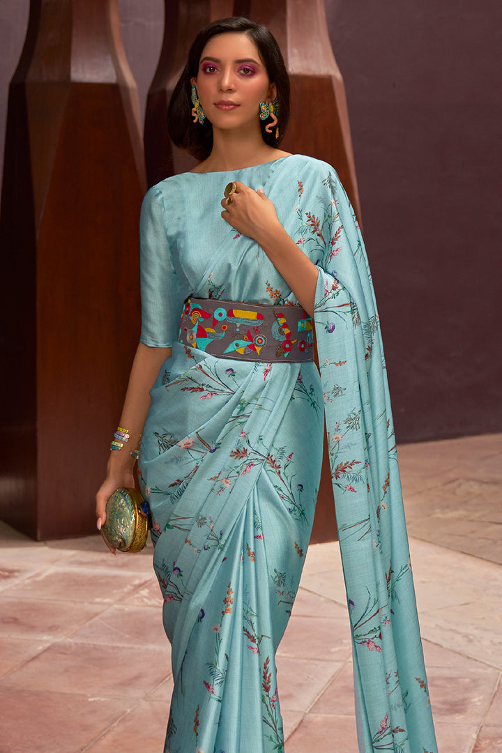 Maya Blue Digital Print Saree – NITARAA